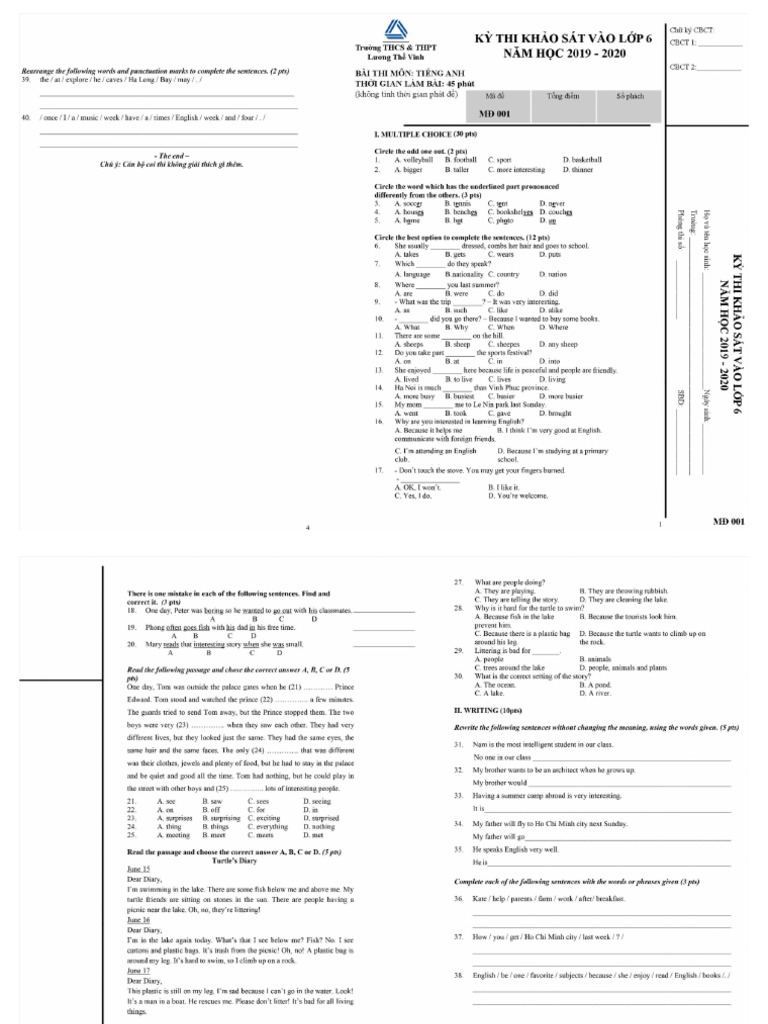 De Thi Vao 6 Luong The Vinh Pdf