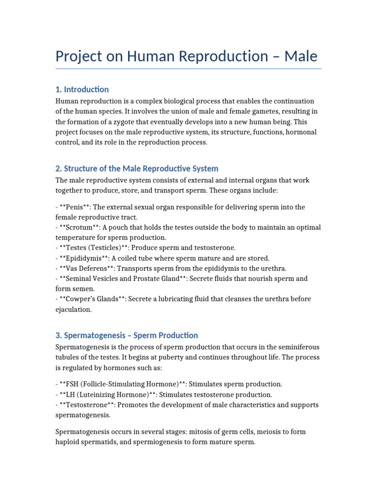 Human Reproduction Male Project | PDF | Testicle | Sperm