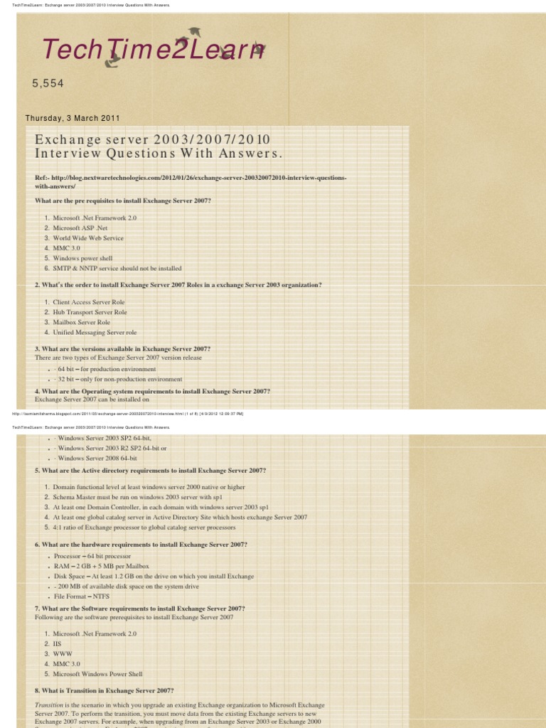 TechTime2Learn - Exchange Server 2003 - 2007 - 2010 Interview Questions ...