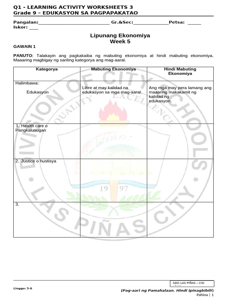 Q1 G9 Esp Law 3 | PDF
