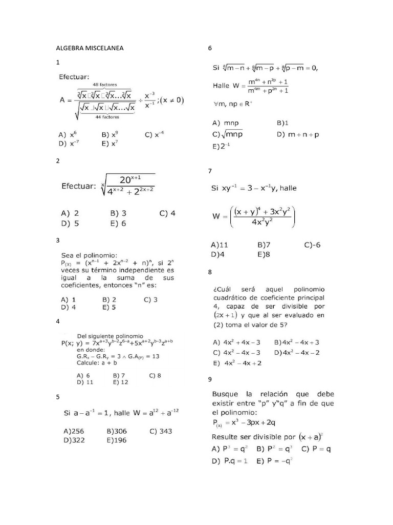 Algebra Miscelanea | PDF