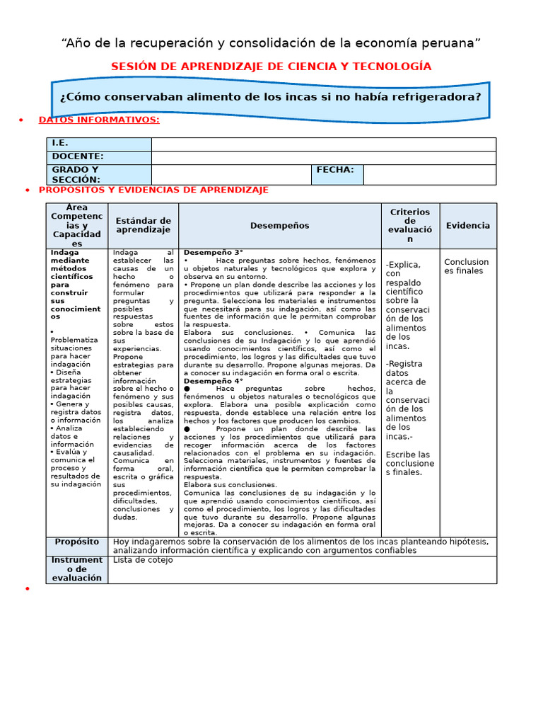 Iv Ses Cyt Mart 8 Como Conservaban Los Alimentos Los Incas 933623393 Prof Yessenia | PDF ...