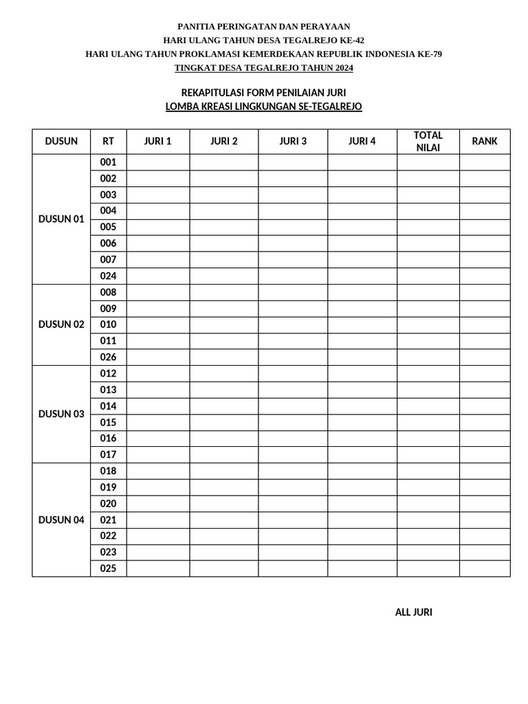Form Penilaian Juri - Lomba Kreasi Lingkungan 1 | PDF