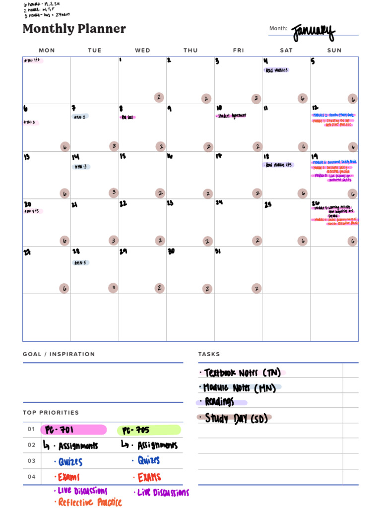 Monthly Study Planner Template | PDF