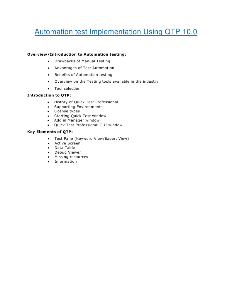 Automation Test Implementation Using QTP 10.0: Overview/Introduction To ...