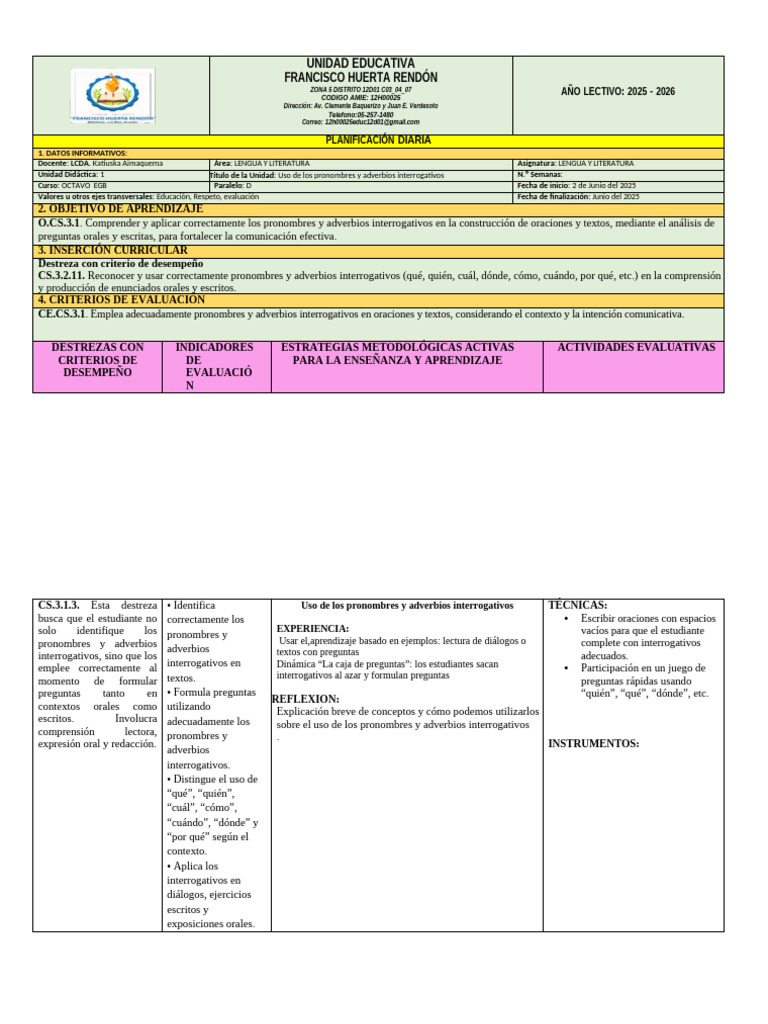 Planificacion Diaria Matematicas | PDF | Aprendizaje | Cognición