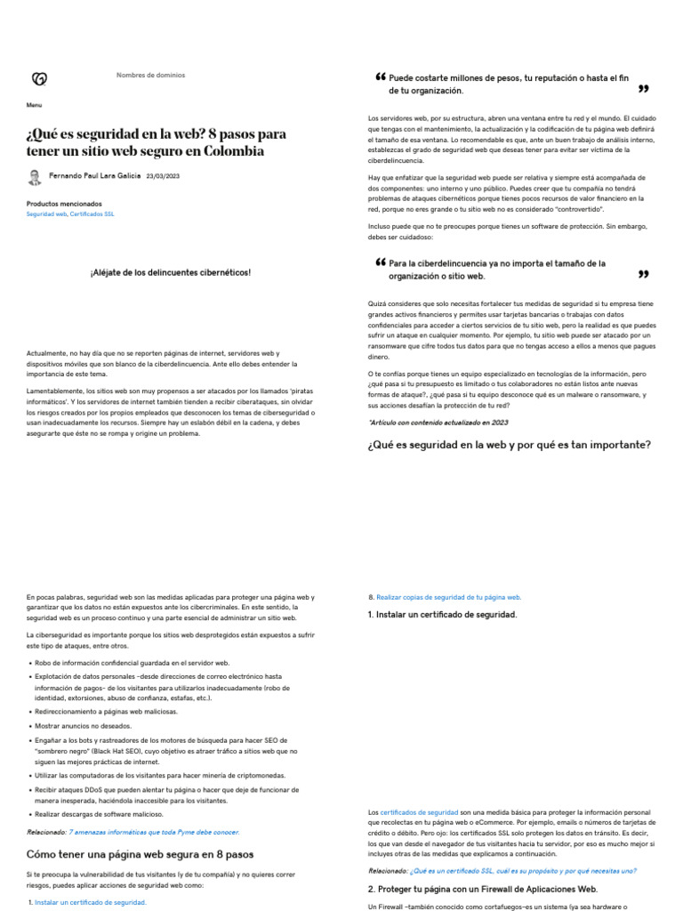 ¿Qué Es Seguridad Web 8 Pasos para Tener Un Sitio Web Seguro | PDF ...