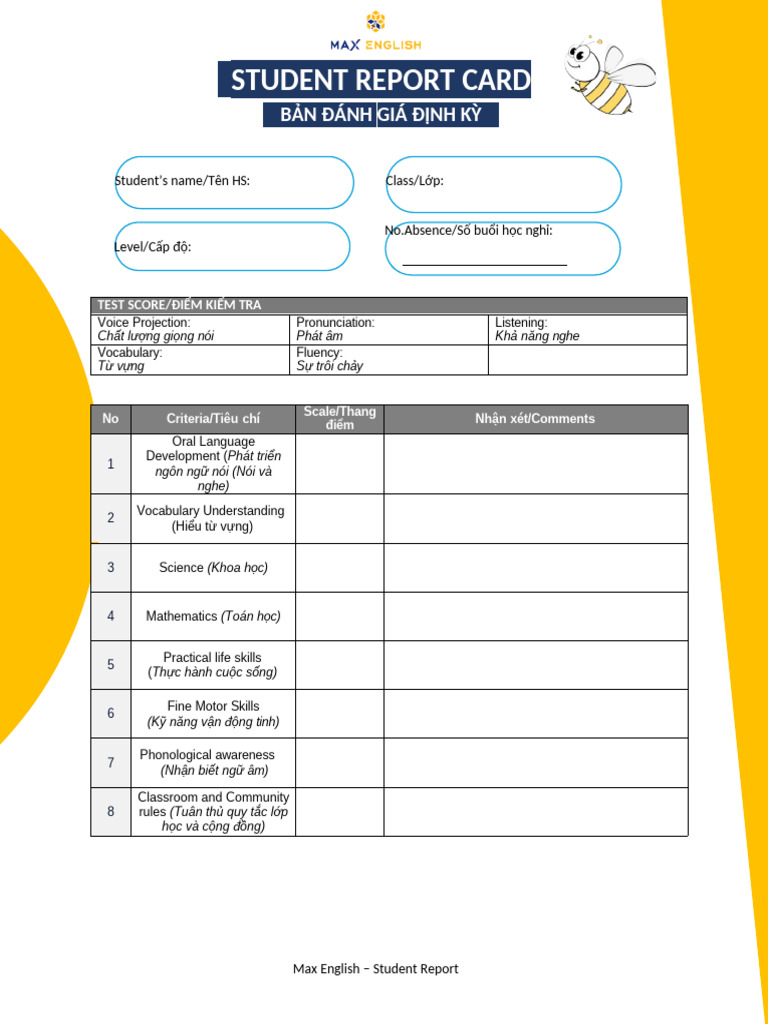 Report Card - Max Bees 2 | PDF