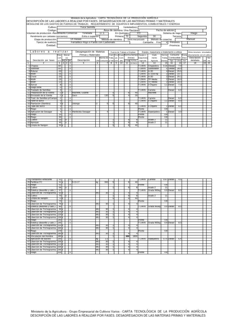 Carta Tecnológica de La Yuca de Semilla. | PDF | Agricultura | Siembra