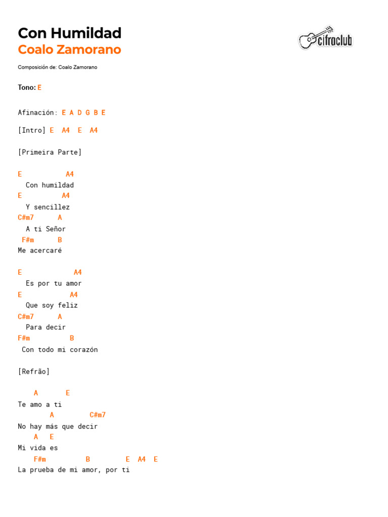 Letra y acordes de "Con Humildad" | PDF