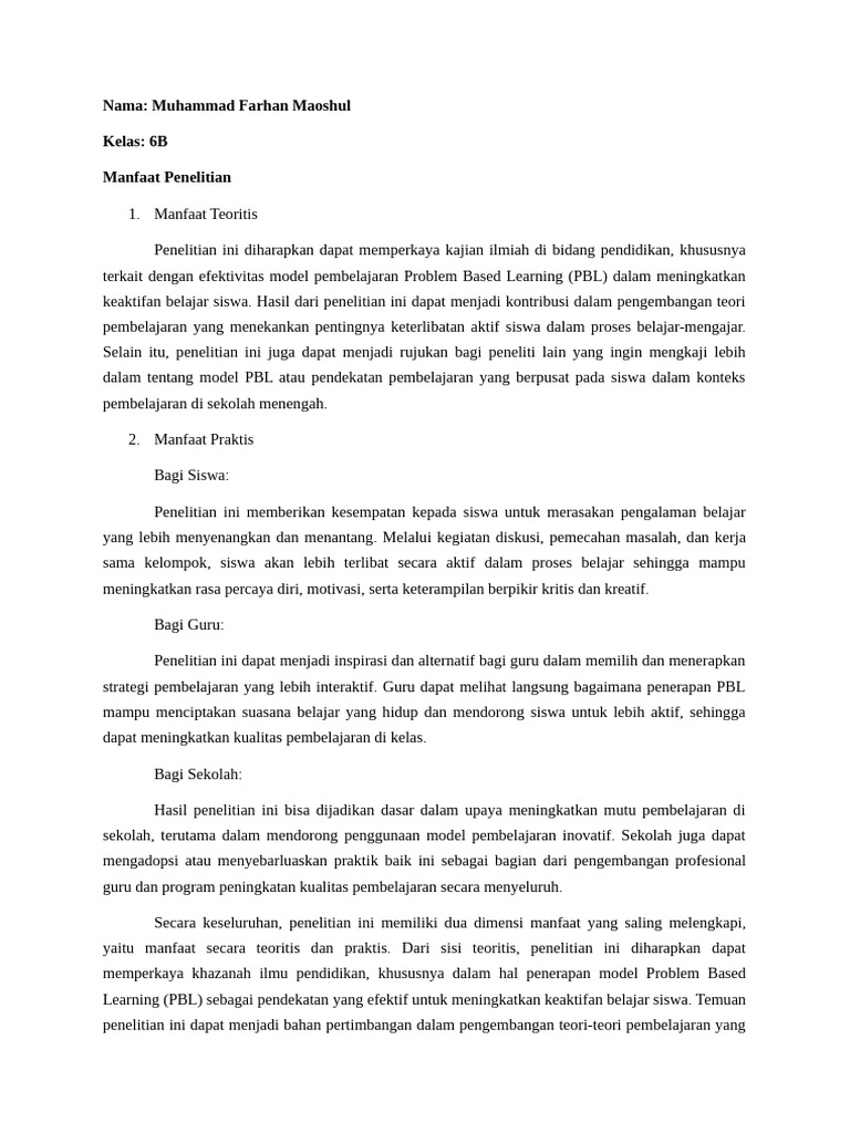 Manfaat Model PBL untuk Keaktifan Siswa | PDF