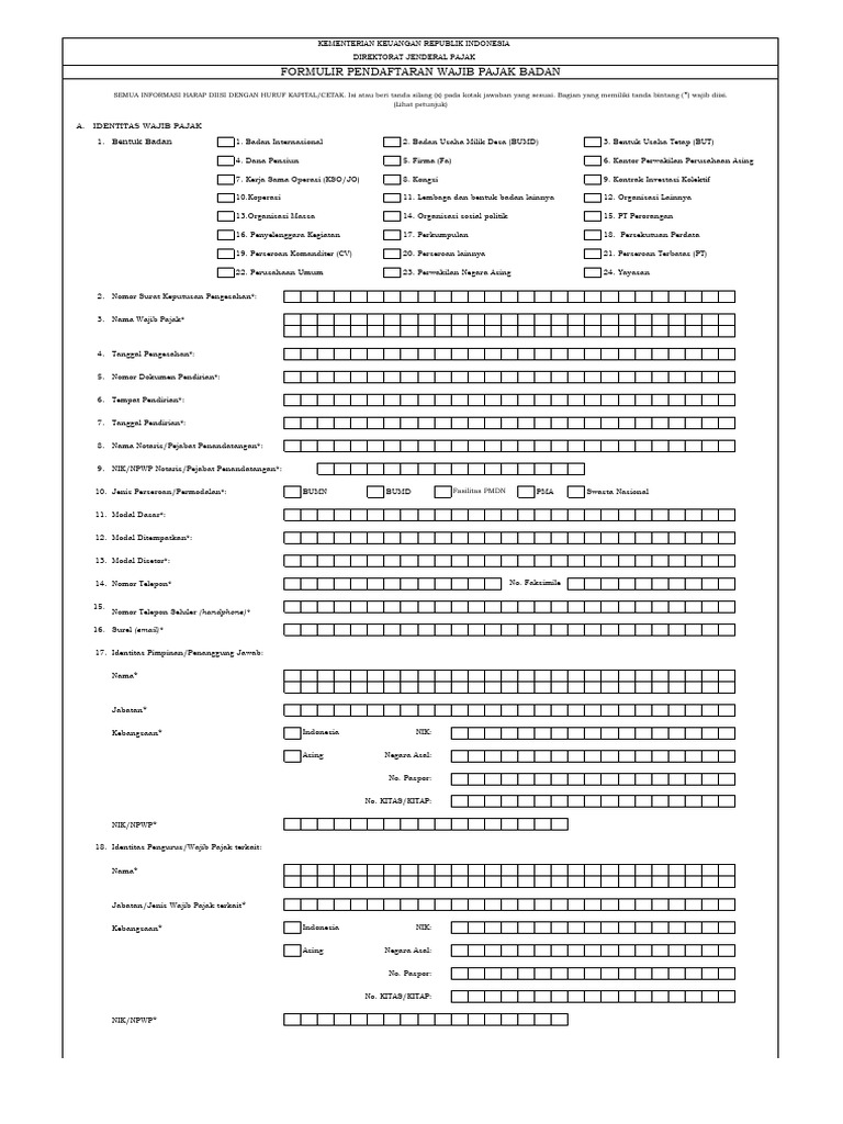Formulir Pendaftaran NPWP Badan | PDF