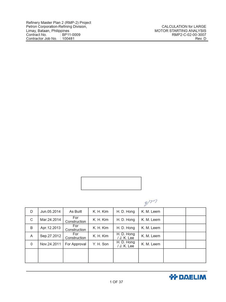 RMP2-C-02!00!3007 - RevD - Calculation For Large Motor Starting Analysis | PDF | Voltage ...
