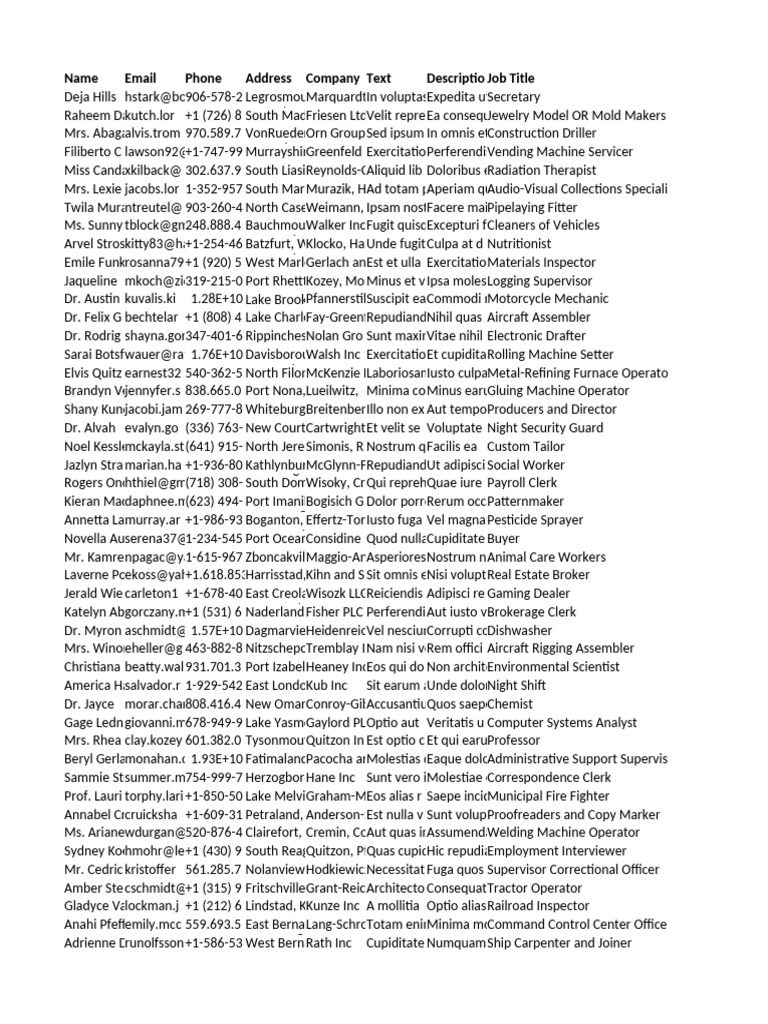 Job Titles and Contact Information List | PDF