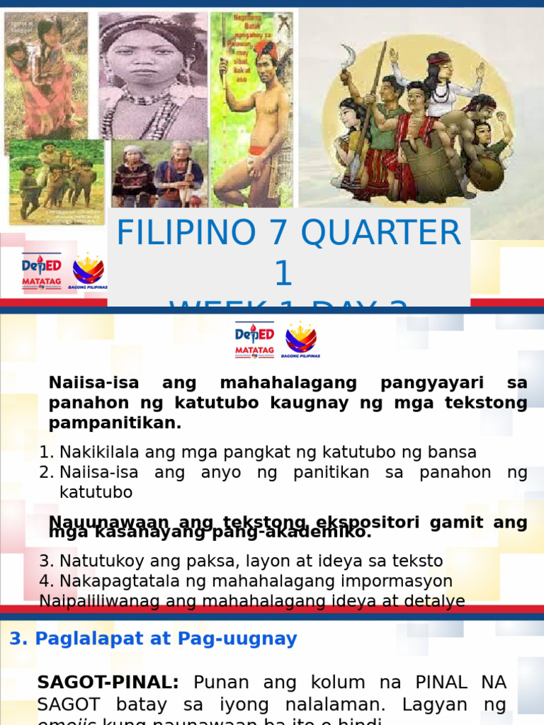 Filipino 7 Matatag Ppt Week 1 Day 3 | PDF