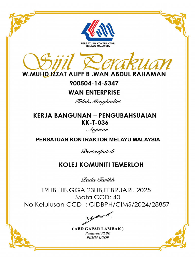Sijil Kursus B28 CIDB 2025 | PDF