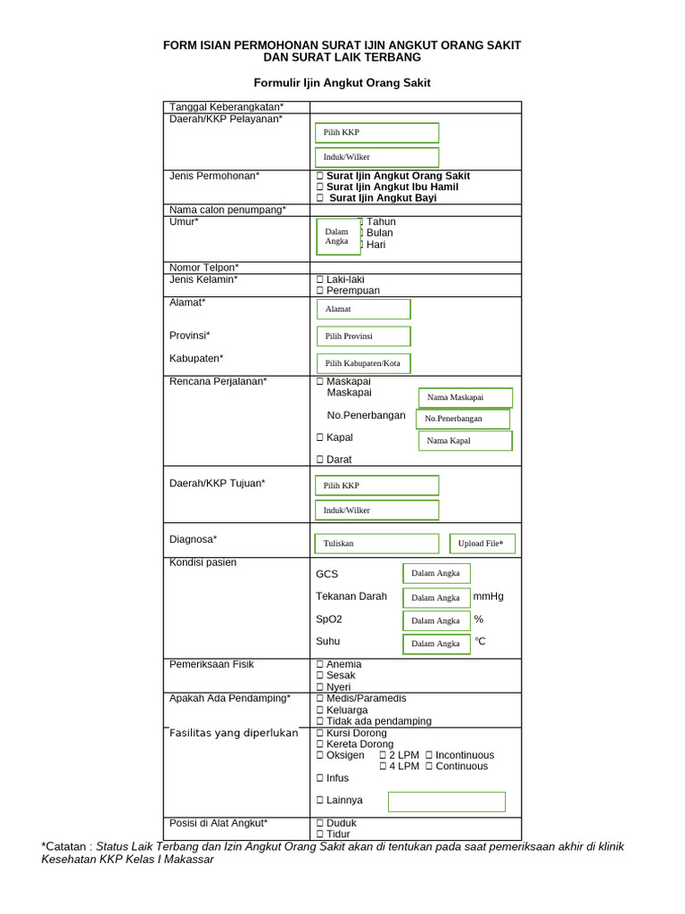 Form Isian Permohonan Surat Ijin Angkut Orang Sakit | PDF