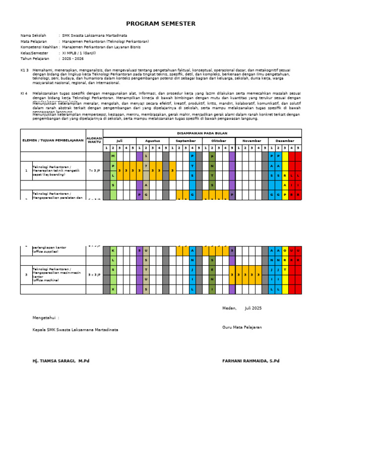 Prosem Ganjil Tekper Tp. 2025-2026 | PDF
