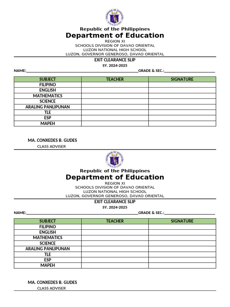 Exit Clearance Slip | PDF
