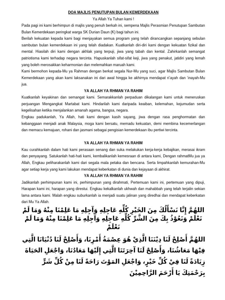 Doa Penutupan Bulan Kemerdekaan | PDF