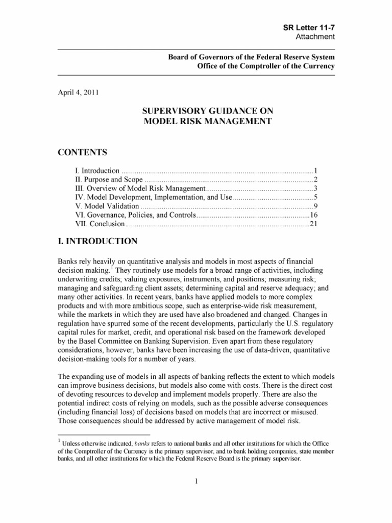 FED OCC Guidance On Model Risk Management | PDF