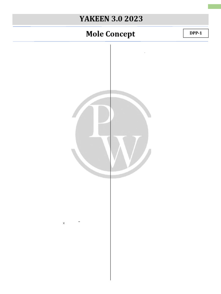 Mole Concept - DPP 01 LL Yakeen 3.0 2023 | PDF | Gases | Isotope
