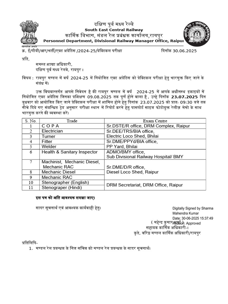 Releasing Letter Act Apprenticeship 2024-25 | PDF