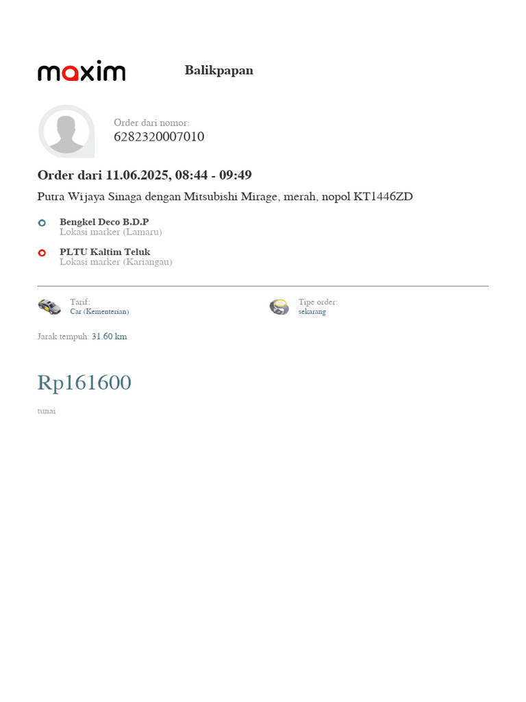 Bukti Perjalanan Dengan Maxim Indonesia Dari 11.06.2025, 08 - 44 | PDF