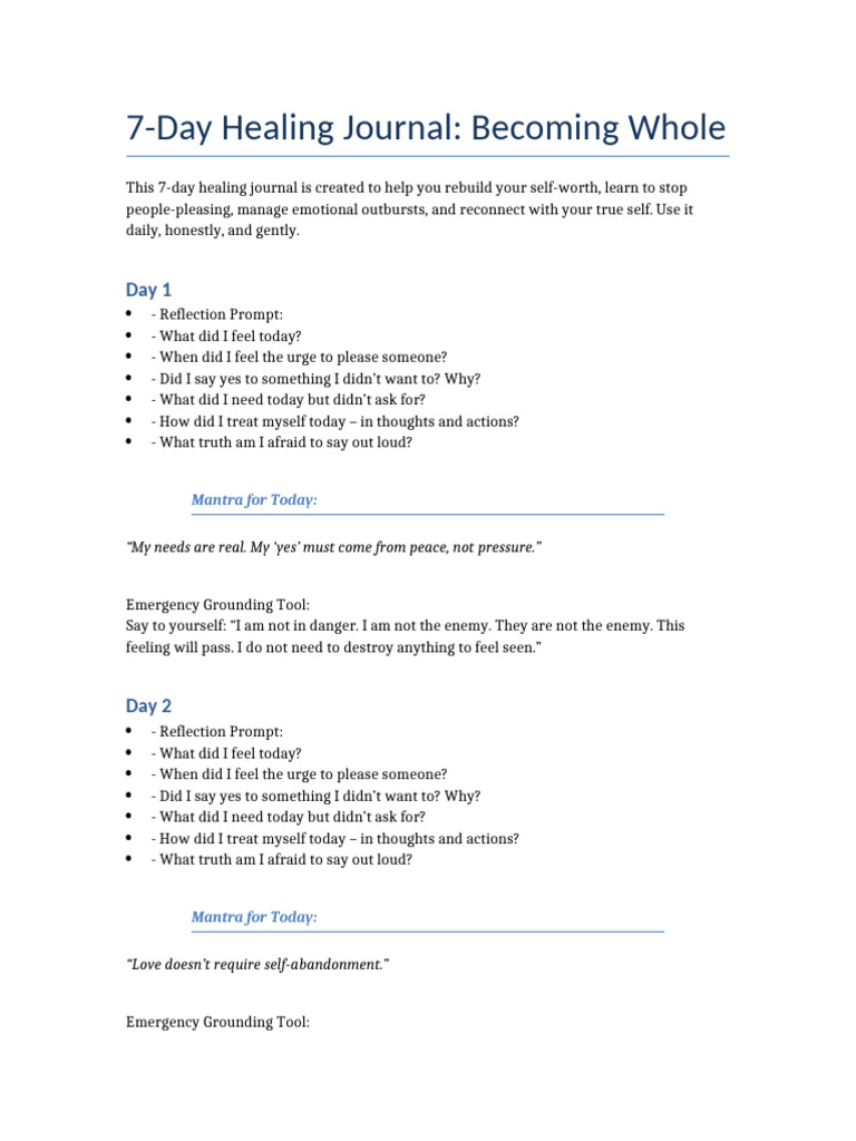 7-Day Healing Journal Guide | PDF | Feeling