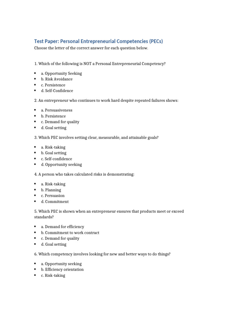 PECs Multiple Choice Test Paper | PDF