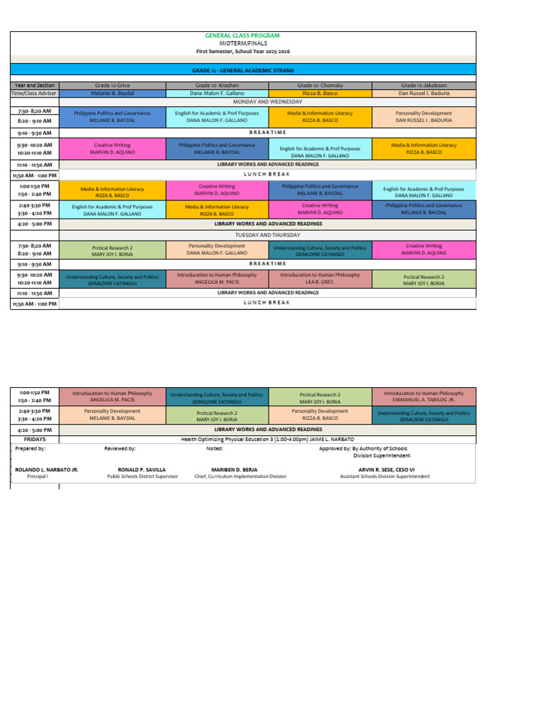 2025 2026 Class Program Grade 12 | PDF