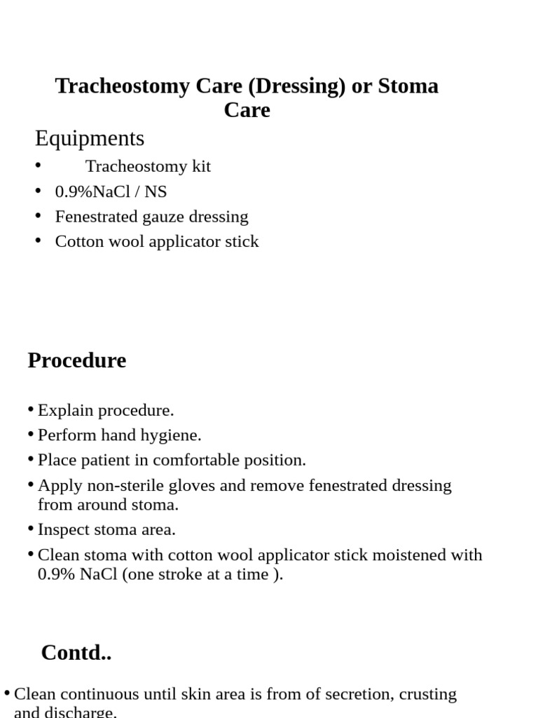 Tracheostomy Care (Dressing) or Stoma Care: Equipments | PDF