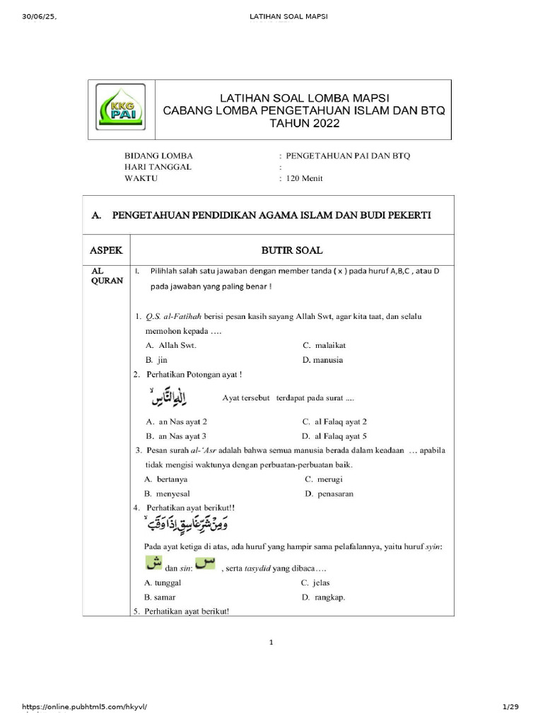 Latihan Soal Mapsi Kabupaten | PDF