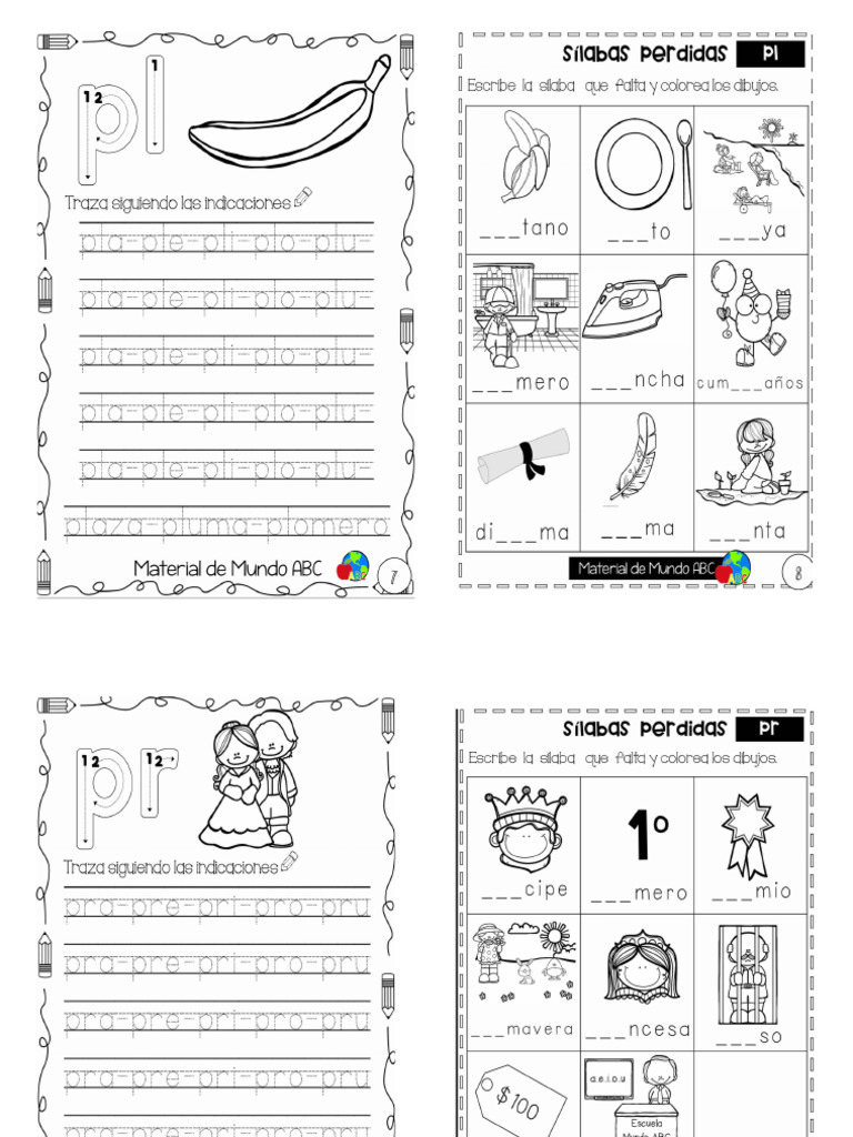 Silabas Trabadas Hojas de Trabajo | PDF