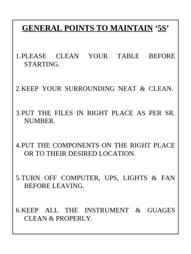 General Points To Maintain 5s | PDF