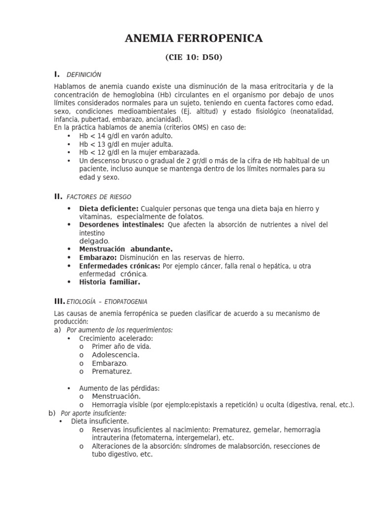 Anemia Ferropénica (CIE 10: D50) | PDF | Anemia | Especialidades Medicas