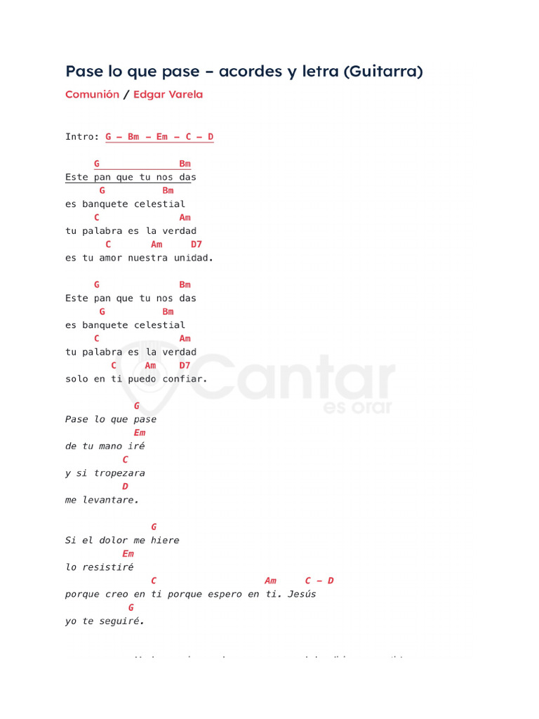 Pase Lo Que Pase - Acordes y Letra (Guitarra) | PDF