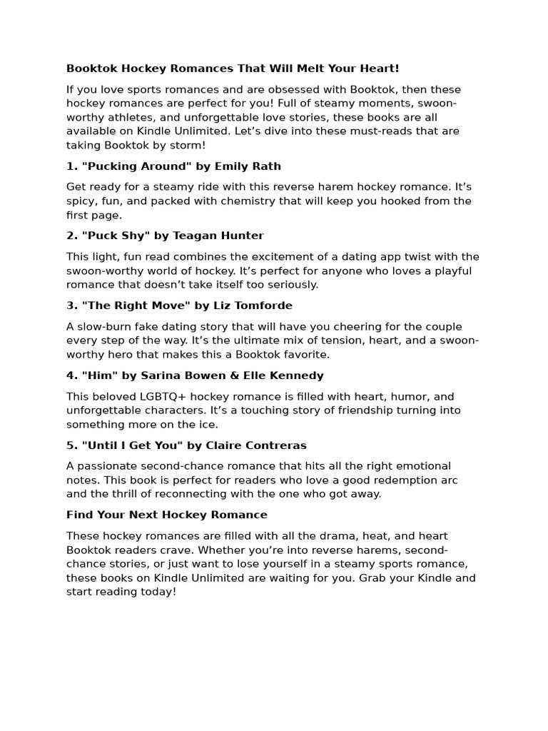 Booktok Hockey Romances That Will Melt Your Heart Pdf