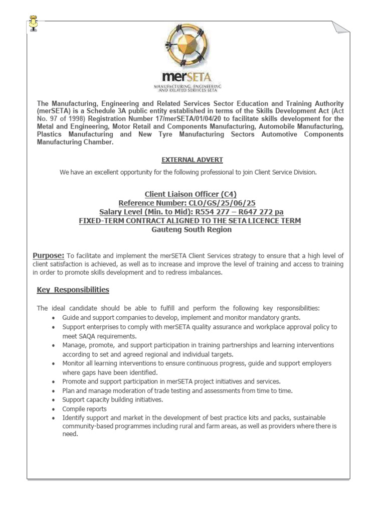 MerSETA Client Liaison Officer GS | PDF | Project Management ...
