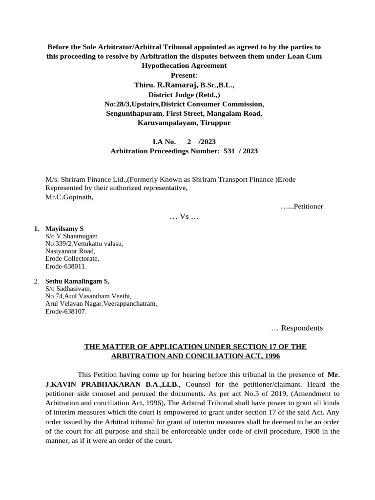 Interim Attachment Order in Arbitration Case | PDF | Loans | Arbitration