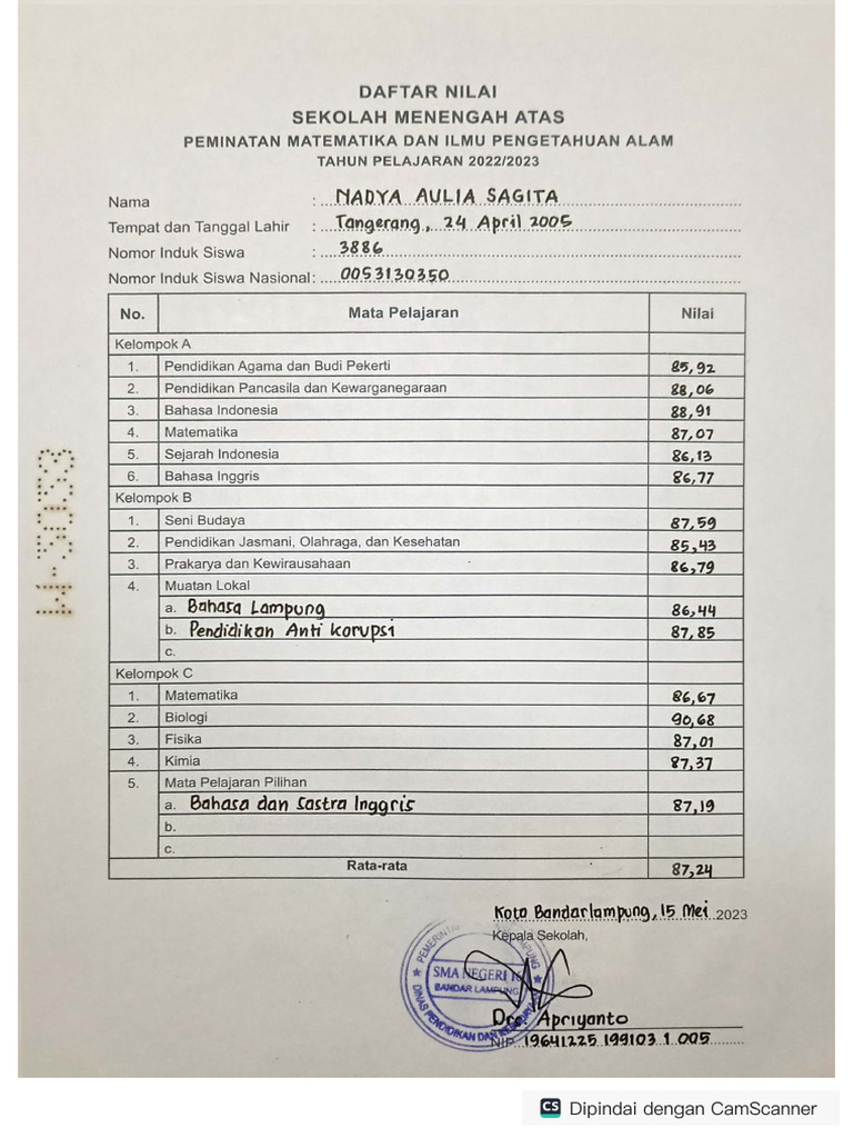 Transkrip Nilai | PDF