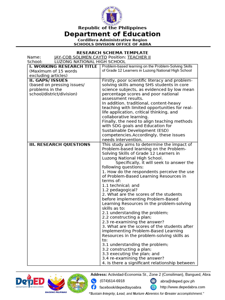 Research Schema Template | PDF | Learning | Cognition