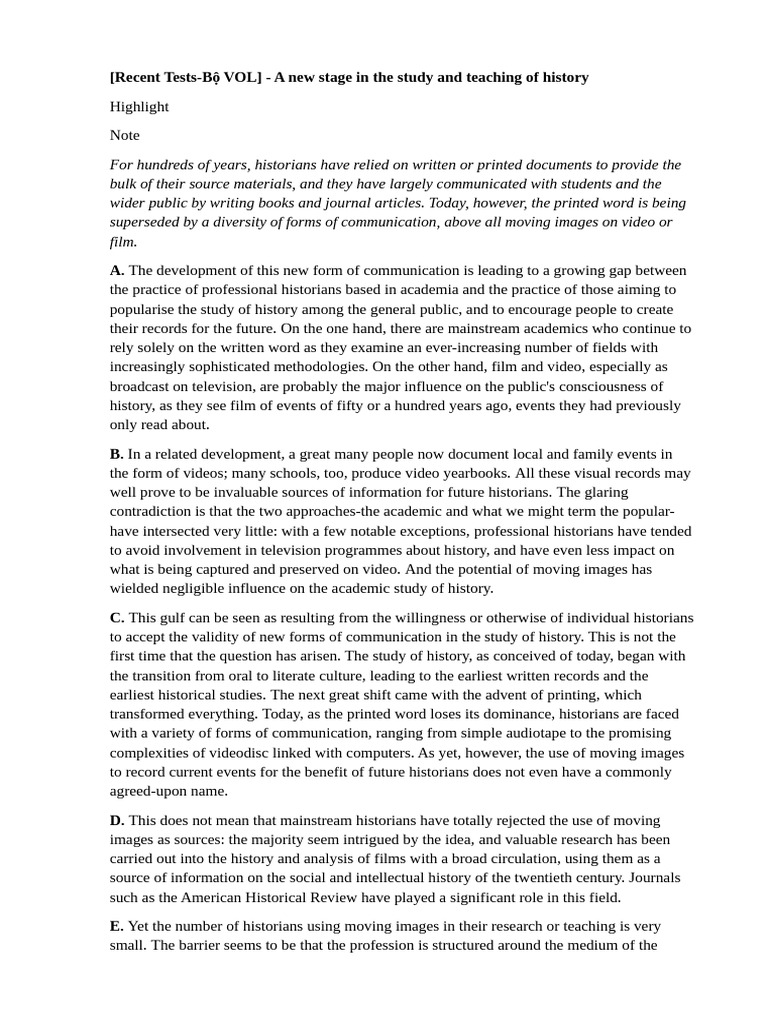 Reading Passage 3 History | PDF | Historian | Communication