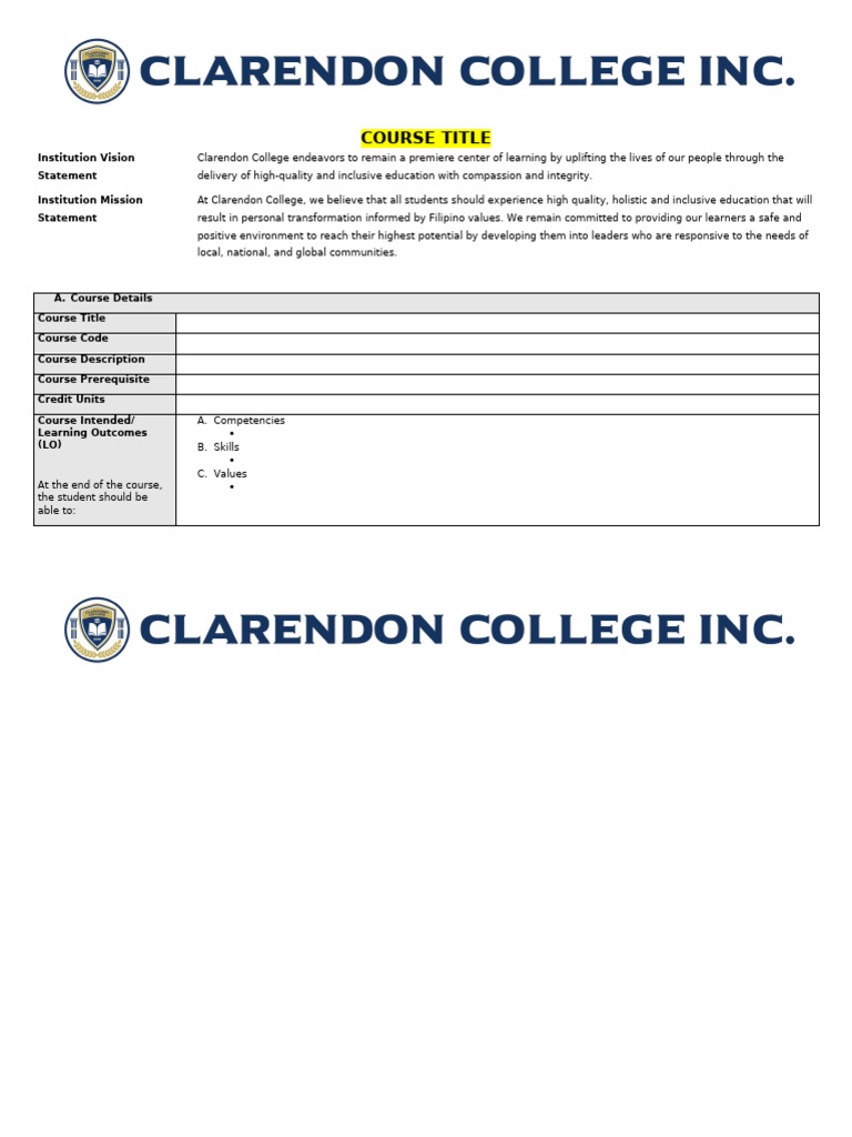 Clarendon College OBE Template | PDF