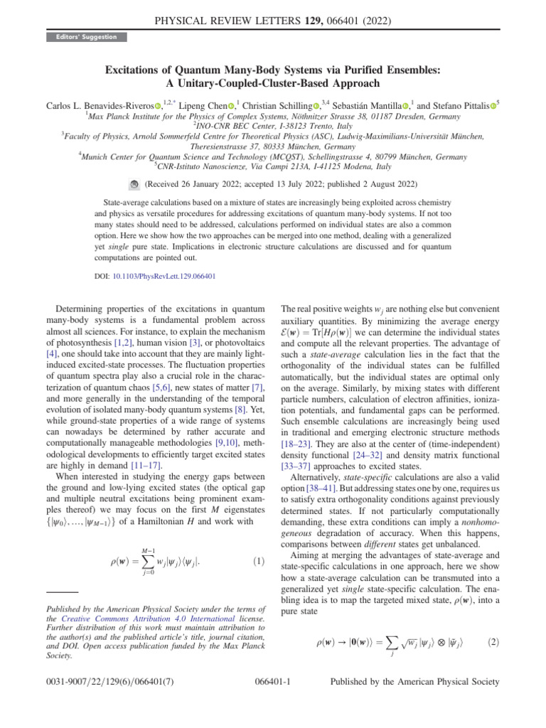 PhysRevLett.129.066401 - Excitations of Quantum Many-Body Systems Via ...