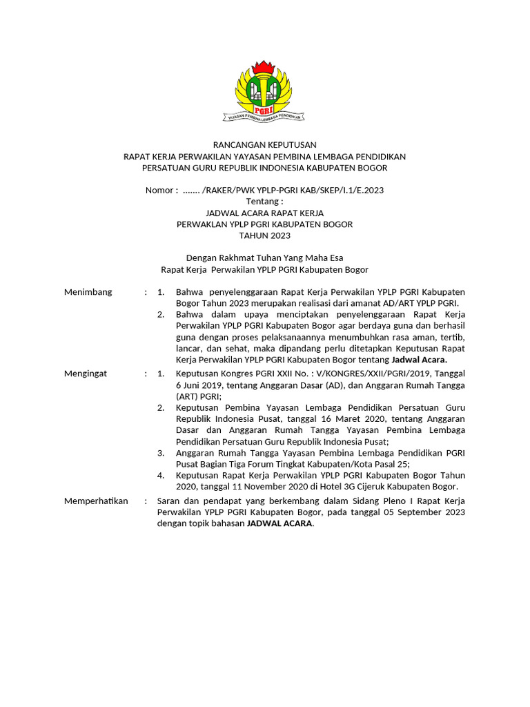 Contoh KEPUTUSAN JADWAL ACARA RAKER 2023 | PDF