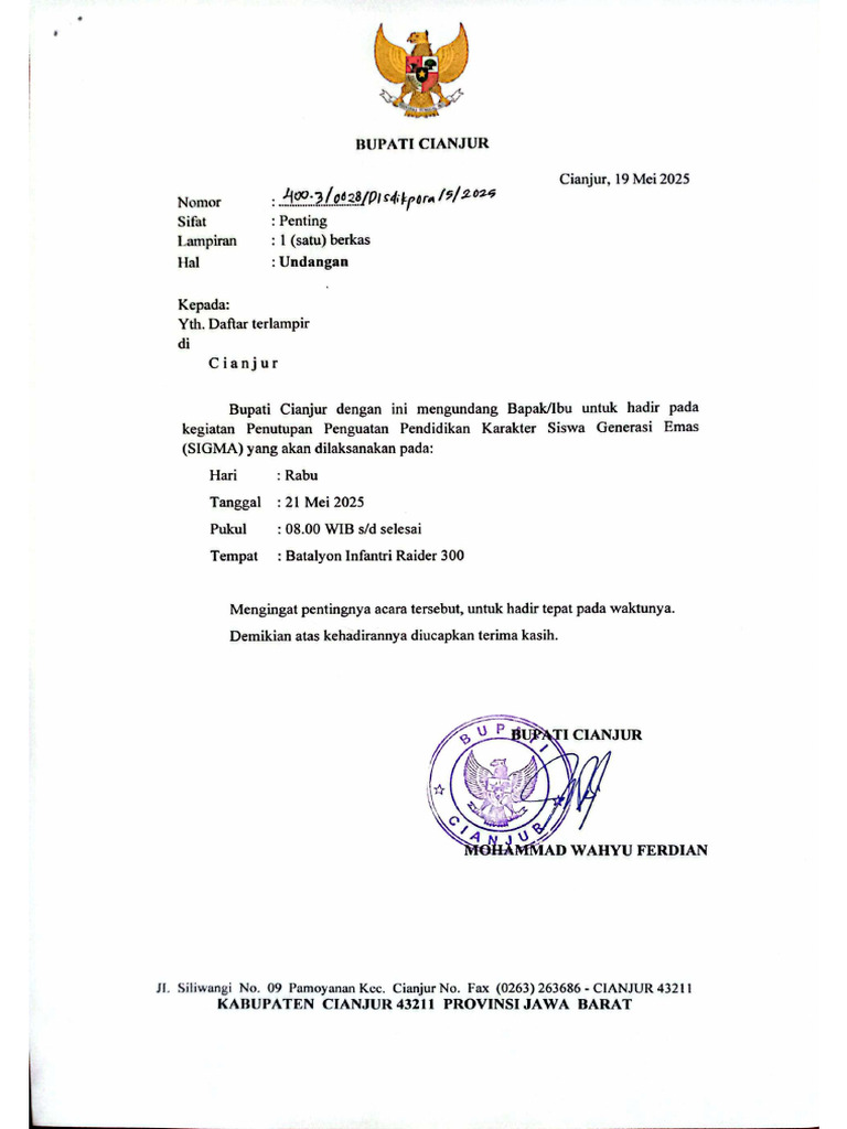 Surat Undangan Kegiatan Penutupan Penguatan Pendidikan Karakter Siswa ...