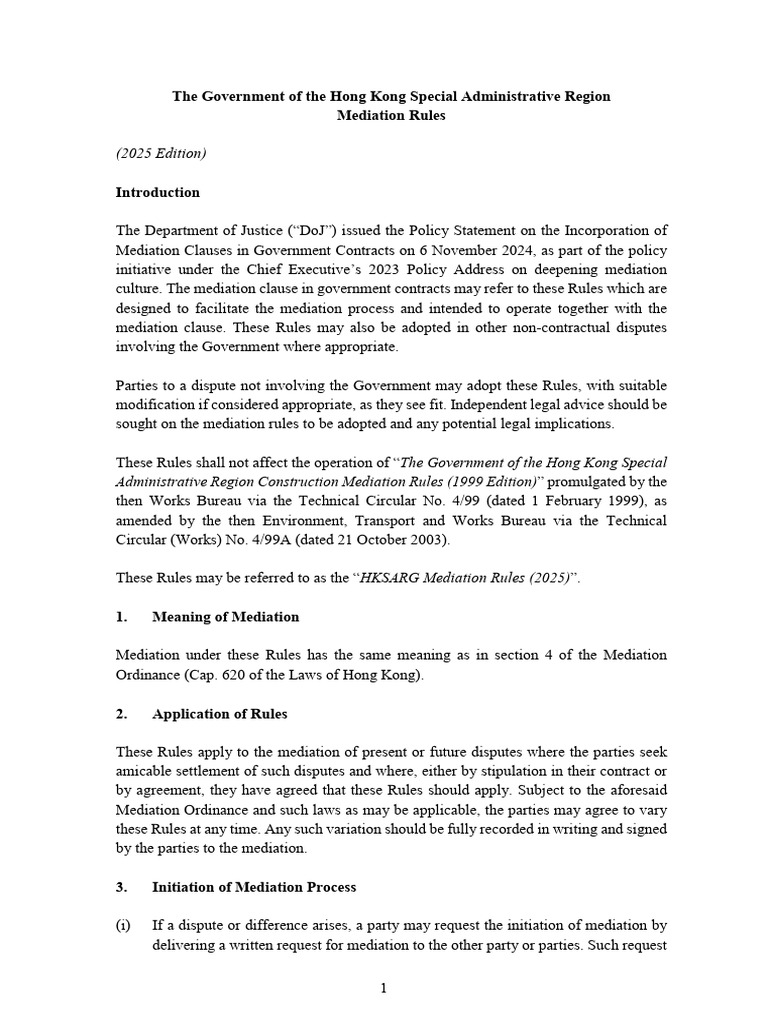HKSARG Mediation Rules 2025 Overview | PDF | Mediation | Prejudice ...