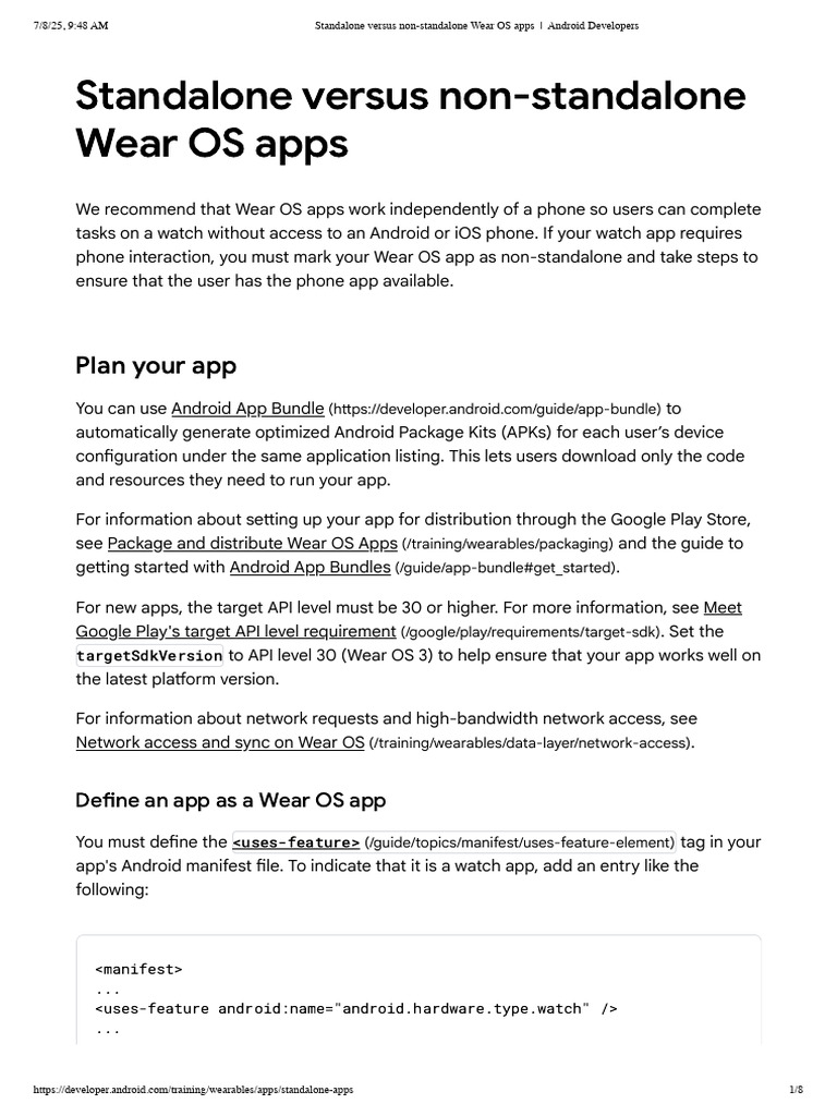 Standalone Versus Non-Standalone Wear OS Apps - Android Developers | PDF | Mobile App | Android ...