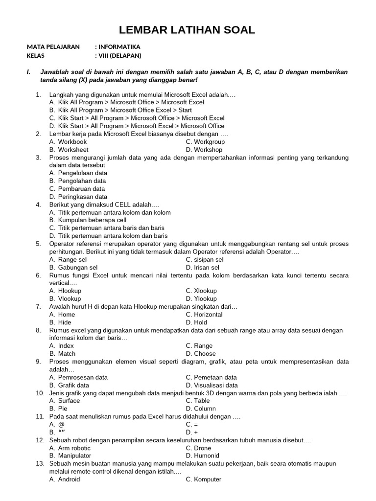 Latihan Soal Informatika Kelas 8 | PDF